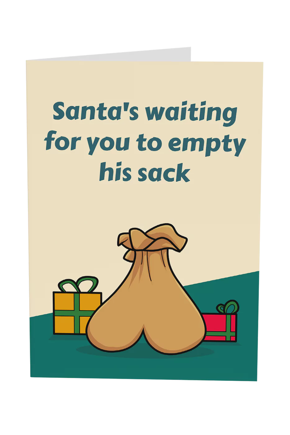 Santa's Waiting For You To Empty His Sack Christmas Greeting Card ...